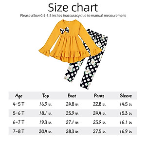 Yoxindax Toddler Girls' Clothing Bell Sleeve Ruffle High Low Bow Solid Top Floral Polka Dot Printed Leggings Autumn/Winter Suit(7-8t)