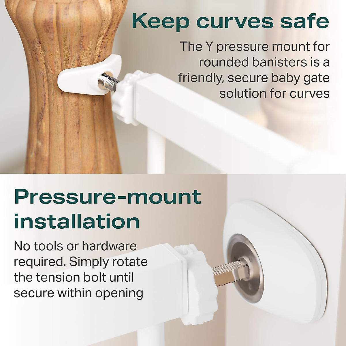 Cumbor 29.7-46" White Baby Gate & Cumbor 0-55" White Retractable Baby Gate for Stairs, Wide Safety Gates for Kids or Pets, Child Gate for Doorways, Hallways, Indoor, Outdoor