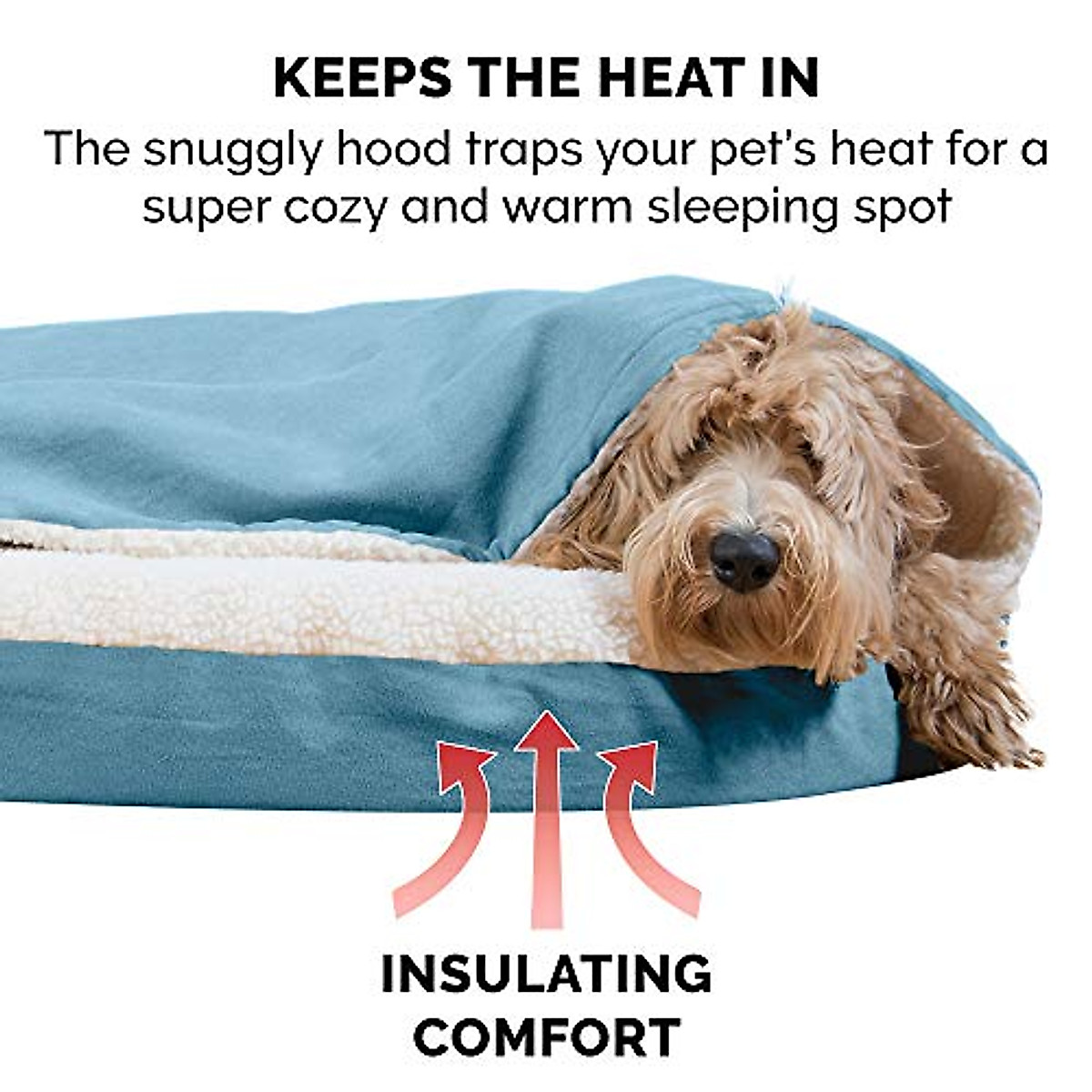 Furhaven 35" Round Cooling Gel Dog Bed for Large/Medium Dogs w/ Removable Washable Cover, For Dogs Up to 50 lbs - Sherpa & Suede Snuggery - Blue, 35-inch