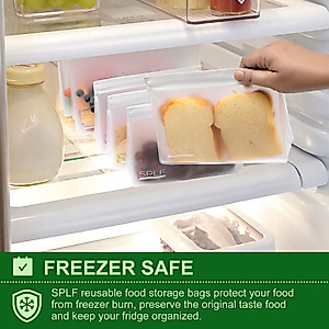 SPLF 8 Pack Dishwasher Safe Reusable Storage Bags (4 Half Gallon Freezer Bags, 4 Quart Sandwich Snack Bags), BPA FREE Stand Up Extra Thick Leakproof Silicone and Plastic Free Zipper Lunch Food Bags