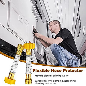 3 Pieces Flexible Hose Protector Hose Extension Adapter Garden Hose Extension Hose Coiled Spring Protector Water Filter with Coil Spring Reduce Hose Crimping and Straining at Faucets, Yellow