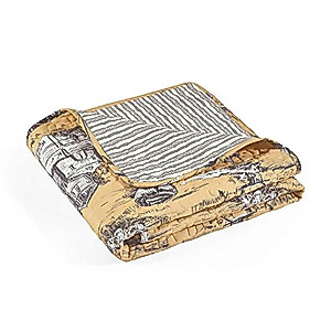 Lush Decor French Country Toile Cotton Reversible Throw Blanket, Yellow & Gray, 60" x 50"