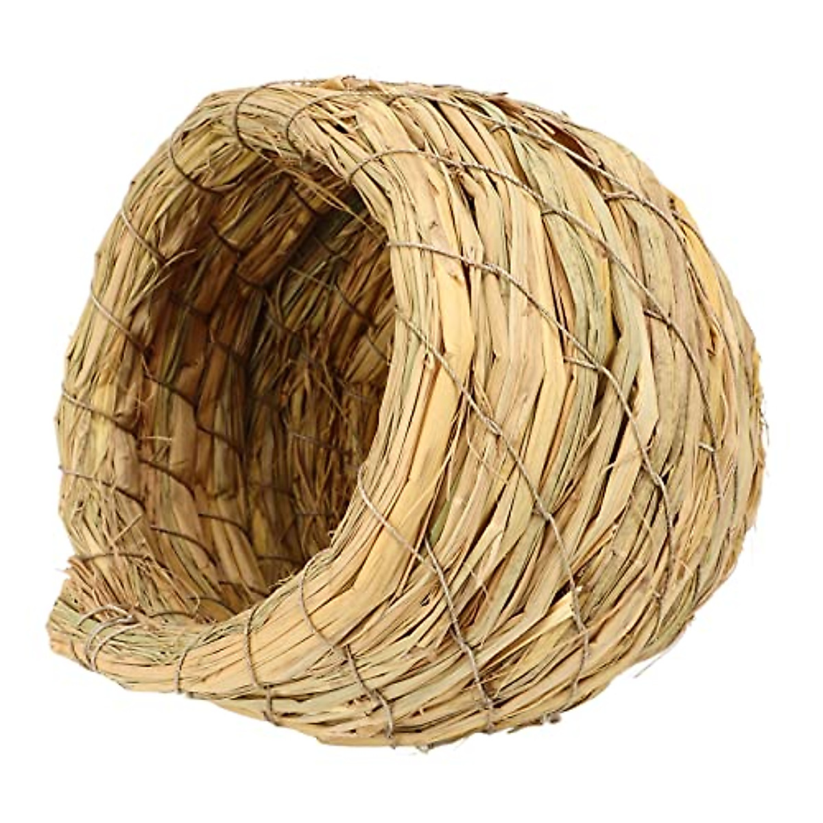 cyrank 2pcs Straw Bird Nest, Grass Hand Woven Bird House Hideaway Grass Hut Resting Breeding Place for Birds Finch Canary, 5.5 x 4.5in