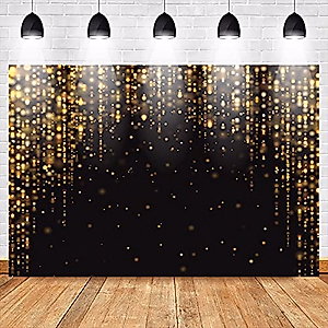 Mocsicka Black and Gold Birthday Backdrop Gold Glitter Bokeh Spot Wedding Decorations Photography Background Adult's Birthday Party Banner Photo Booth Props (7x5ft)