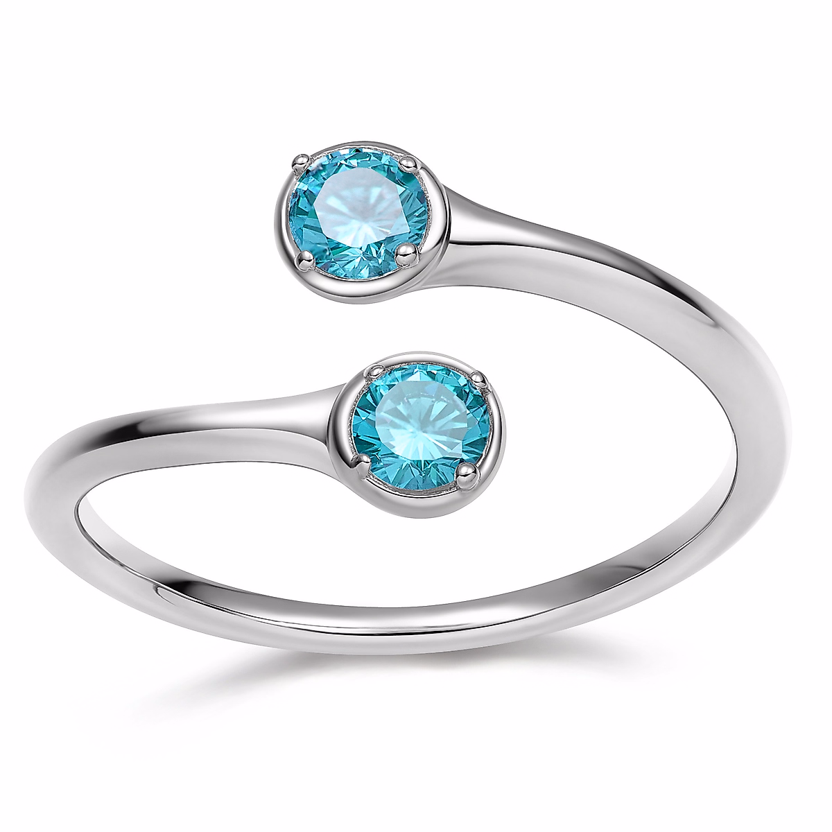 EAMTI Wrap Adjustable 925 Sterling Silver Aquamarine Cubic Zirconia March Birthstone Wedding Engagement Ring