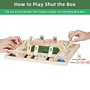 ApudArmis 4-Way Shut The Box 14 Inches, Large Wooden Board Game Set with Dice, Shut-The-Box for Kids & Adults - Learning Addition Classroom Home Party Pub