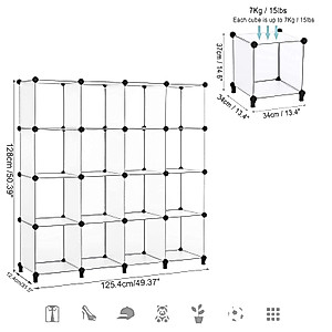 ANWBROAD Cube Storage Organizer 16 Cubes DIY Closet Bookshelf with Space Saving Shoe Rack Plastic Shoe Storage Organizer Unit for Bedroom Closet Office Living Room Hallway Entryway ULCS016T+ULCS16TX