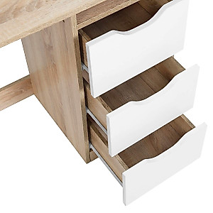 warmcentre Computer Desk, 43.3 Home Office Desk with 3 Drawer & Shelves Sturdy PC Table Workstation Modern Simple Style Writing Gaming Desk with Storage for Small Spaces, Easy to Assemble, Beech