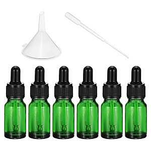 PATIKIL 10ml Glass Dropper Bottle, 6Pcs Leakproof Eye Dropper Essential Oils Sample Liquid Container with Pipettes Funnel for Storage Home Travel, Green