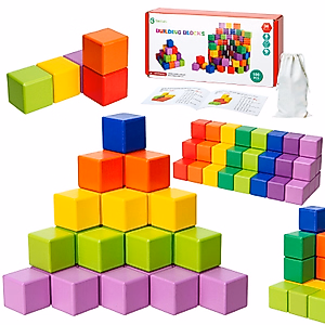 100PCS Wooden Building Blocks Stacking Game - 1 inch Rainbow Counting Blocks for Kids - Preschool Learning Educational Toys for Toddlers Boys Girls