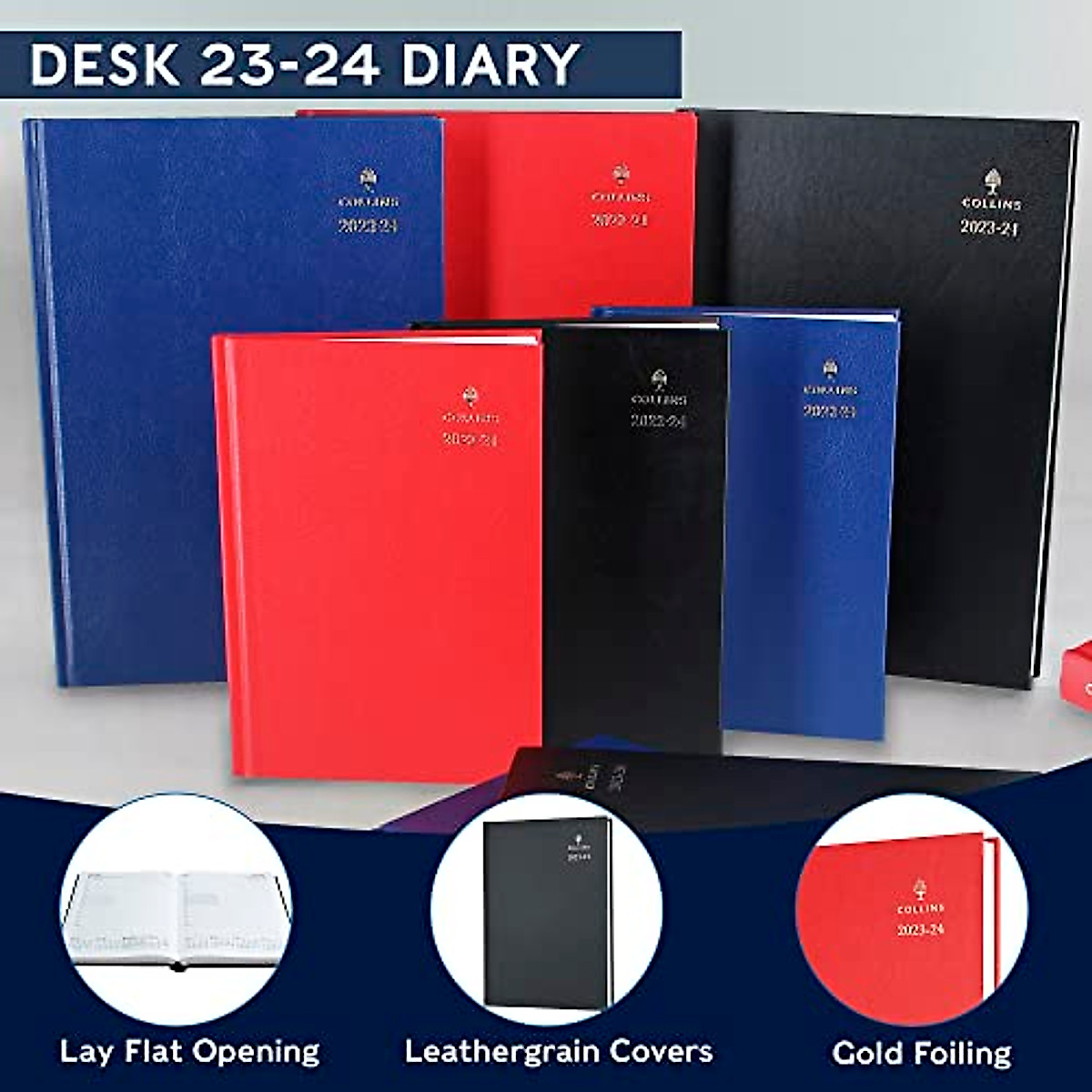 Collins Debden Standard Desk Academic 2023-24 A5 Week to View Mid Year Diary Planner FSC MIX Paper School, College or University Term Journal - July 2023 to July 2024 - Blue - 38M.60-2324