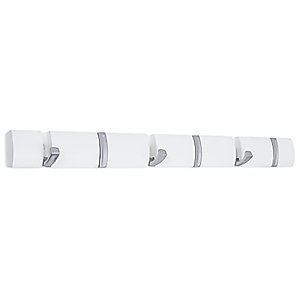BIRDROCK HOME Wall Mounted Folding Hooks - 6 Folding Coat and Hat Rack Hooks - Satin Nickel Hooks - White Rail