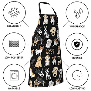 Cute Dog Grooming Apron,Funny Pet Grooming Waterproof Aprons for Women With 2 Pockets & Adjustable Neck,Black Gold Chef Aprons Christmas Gifts for Kitchen Cooking Baking Gardening