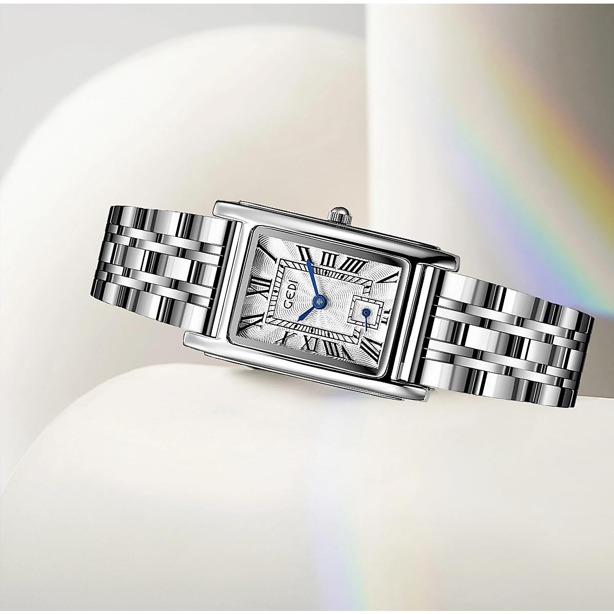 FANMIS Retro Women Watches Fashion Square Ultra-Thin Minimalist Ladies Dress Bracelet Watch Crystal Analog Quartz Watch Simple Waterproof Wristwatch Stainless Steel Band (Y Silver White)