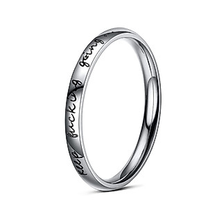 MYLYAHY 4mm/6mm/8mm Womens Inspirational Rings Silver Stainless Steel Keep Going Motivational Rings Encouragement Rings for Women (F_KEEP GOING, 6)