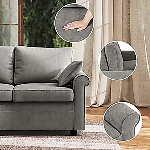 Koorlian Loveseat Sleeper Sofa Bed, Corduroy Fabric Pull Out Mattress Couch, 2 in 1 Sleeper Sofa Couch with Memory Foam, 2 Seater Loveseat Sofa Sleeper for Small Space, Living Room, Apartment, Grey