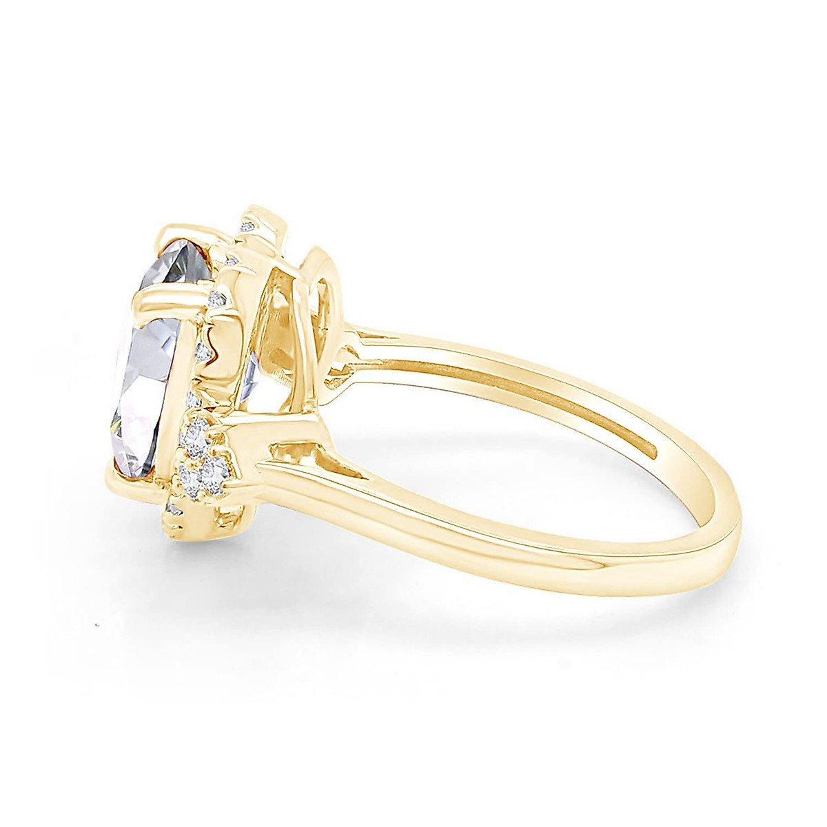 Wishrocks Heart & Round Cut Moissanite Diamond Womens Halo Bridal Wedding Engagement Rings in 10K Yellow Gold (3 Cttw, Clarity-VVS1) Promise Rings for Her Gift Jewelry