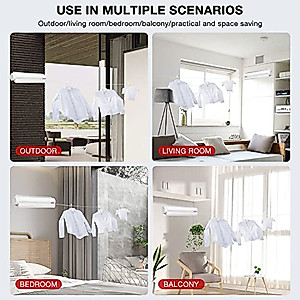 Tissting 12.3 Ft Retractable Clothesline Portable Home Indoor Outdoor Plastic Clothes Drying Rope Wall Mount Compact Hanging String Clothe Hanger Clothesline(5 Lines)