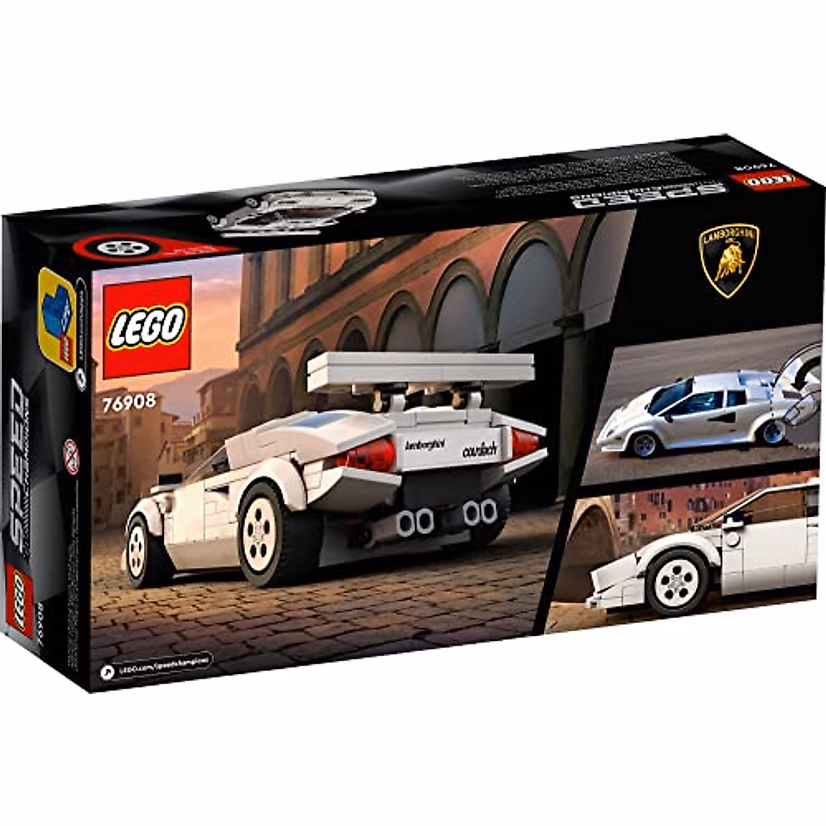 LEGO Speed Champions Lamborghini Countach 76908, Race Car Toy Model Replica, Collectible Building Set with Racing Driver Minifigure