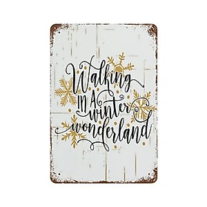 ArogGeld Walking in A Winter Wonderland Metal Sign Snowflake Winter Signs Vintage Metal Signs Novelty Metal Plate Winter Christmas Wall Decor Aluminum Signs for Home Kitchen Garden Bar Cafe