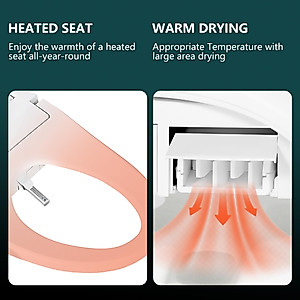 Electronic Heated Bidet Toilet Seat Elongated, Smart Heated Bidet Toilet Seat with Self-Cleaning Nozzle for Rear and Front Cleansing, Warm Air Dryer and Temperature Controlled