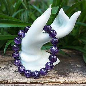 12MM Amethyst Bracelet for Men | Natural Third Eye & Crown Chakra Crystal | Fits for 8-8.5" Large Wrist | Emotional Healing Spiritual Gift for Talismans & Amulets & Talismans Amulets & Feng Shui