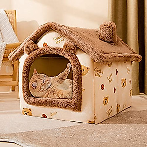 EastVita Pet House Ultra Soft Bed for Cat Dogs,Igloo Dog House Pet Sleep House Removable Washable Warm Cave Hideout House Indoor Tent Huts for Pet Kittens Puppy L19.2x15.3x18in