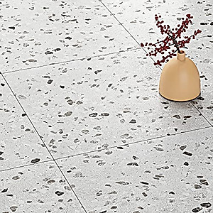 FunStick 30 Pack Peel and Stick Floor Tile Bathroom Flooring 12x12 In Thick Grey Floor Tiles Peel and Stick Waterproof Self Adhesive Terrazzo Vinyl Flooring Tiles for Kitchen Bedroom Laminate Flooring
