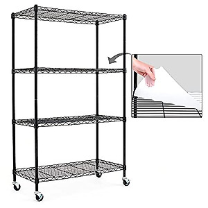 Catalina Creations EFINE 4-Shelf Shelving Units and Storage on Wheels, NSF Certified, Adjustable Carbon Steel Wire Shelving Unit Rack for Garage, Kitchen, Office, Black (50H X 30W X 14D)