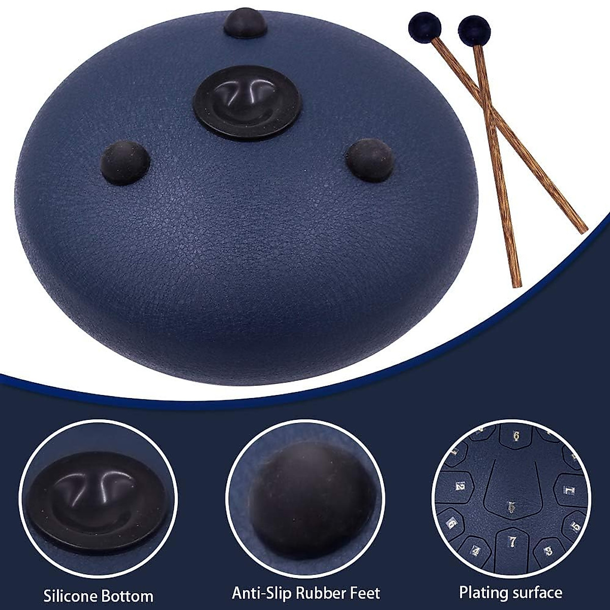 LOMUTY 12 Inches 30 CM Steel Tongue Drum-13 Notes C Major Tuned Percussion Instrument-Handpan Drum Sets with Bag, Music Book, Mallets and Finger Picks(Navy)