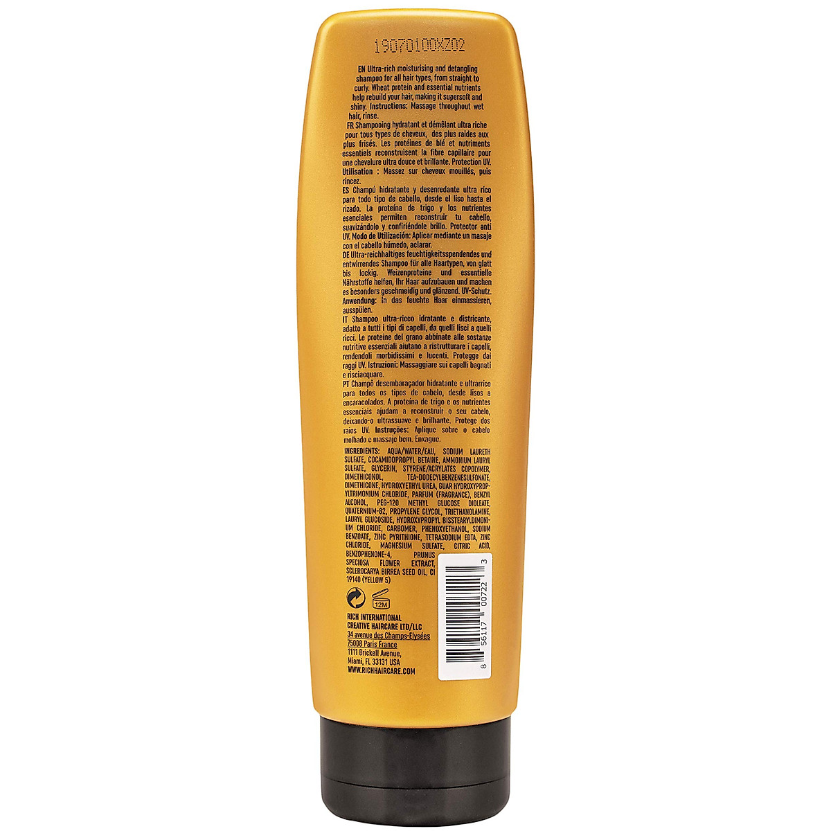 RICH Pure Luxury Intense Moisture Shampoo with Hydrolyzed Keratin and Wheat Protein for All Hair Types - Smoothing & Hydrating - Prevents Breakage, Heat Damage & Frizz, 8.45 Fl oz