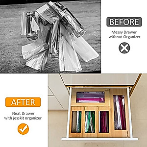 Jesskit Ziplock Bag Organizer for Kitchen Drawer, 5 Pieces Bamboo Food Storage Bag Holders Compatible with Gallon, Quart, Sandwich, Snack, Candy Variety Size Bags