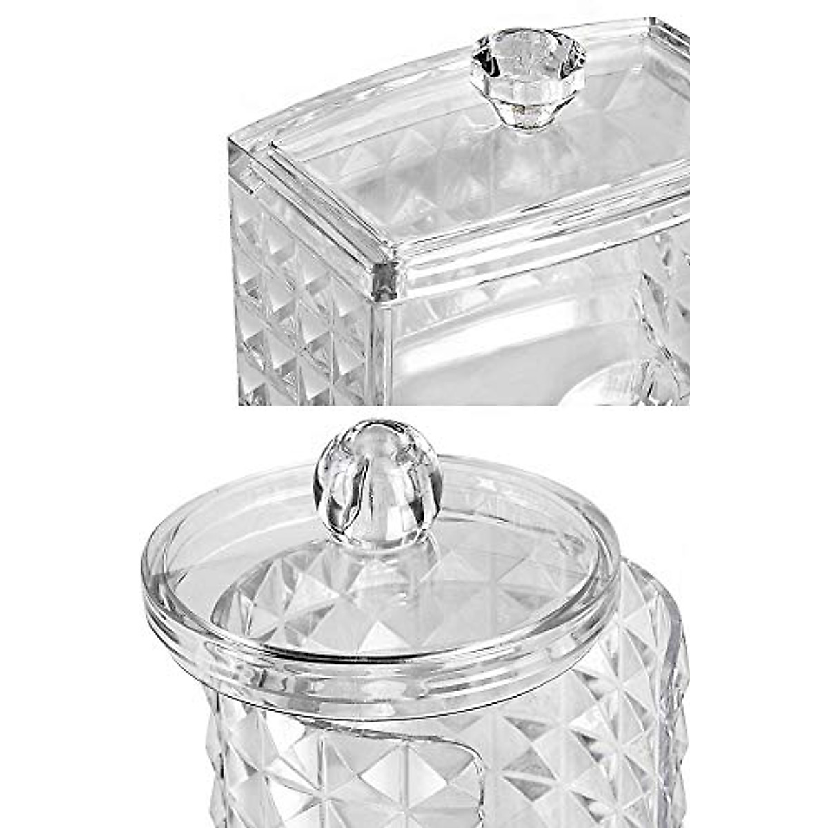 Bremen Home 3 Pack Bathroom Makeup Organizer Set, Diamond Design Acrylic Plastic Cotton Ball, Cotton Pad and Q Tip Holder-Vanity Organizer-Storage Containers