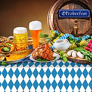 3 Pack Bavarian Oktoberfest Disposable Tablecloth Decorations, Plastic Rectangle Blue and White Bavarian Flag Check Table Cover, Oktoberfest Decorations Party Table Cloth Backdrop Supplies, 54×108Inch