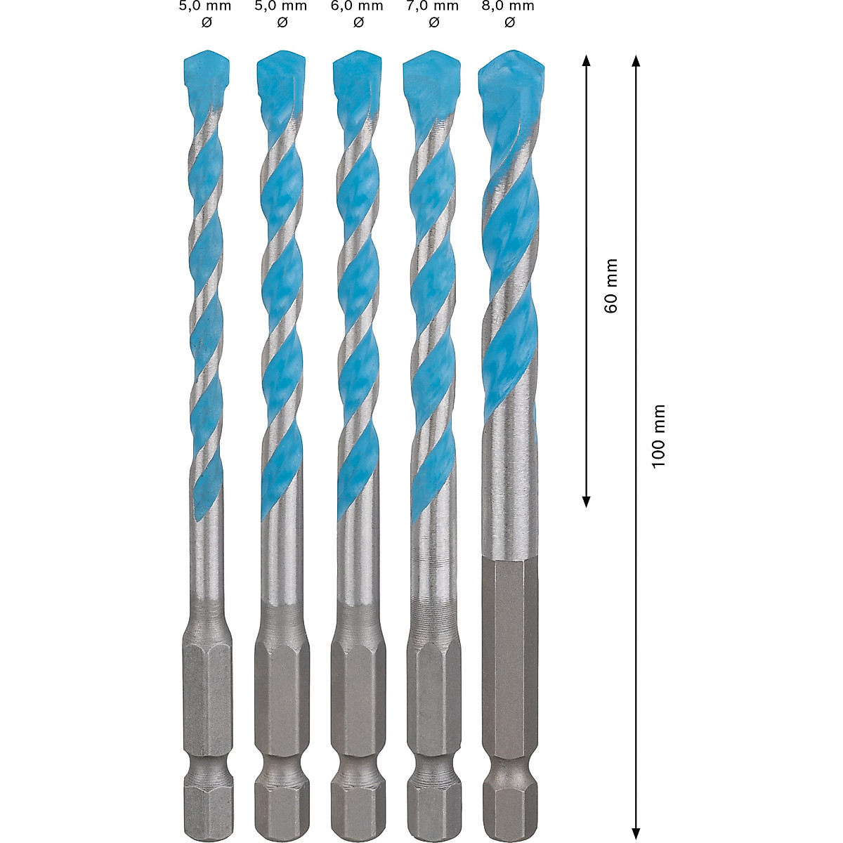 Bosch 5X Expert HEX-9 Multi Construction Drill Bit Set (for Concrete, Soft Tiles, Ø 5.5-8 mm, Professional Accessory Impact Drill/Driver, Rotary Drill/Drivers)