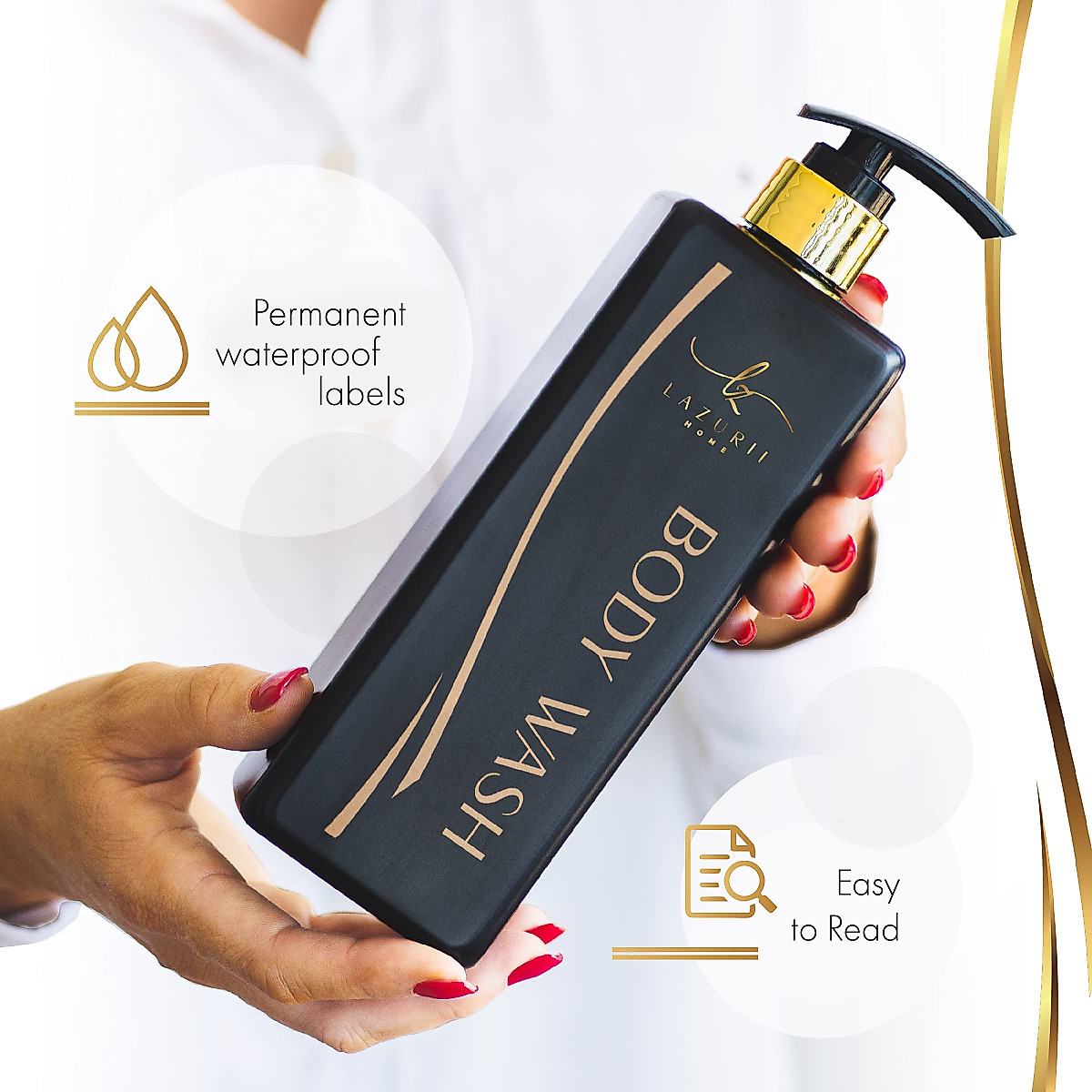 Shampoo and Conditioner Dispenser (Black, Set of 3, 25oz) - Empty Pump Bottles for Bathroom - Refillable Shampoo Conditioner Body Wash Dispensers – Shower Soap Bottle with Pump – Permanent Labels