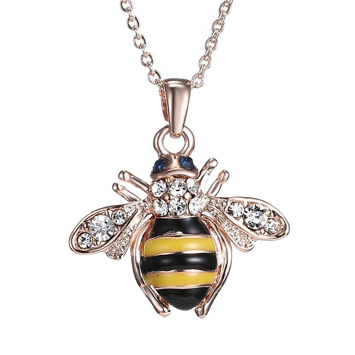 Figaro Design Elegent Crystal Yellow Little Bee Colored Glaze Drip Honey Bee Little Bumblebee Pendant Necklace