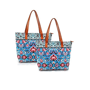 DEMOMENT Canvas Grocery Tote With Zipper for Women Lightweight Organizer Utility Bag For Travel Shopping Beach Work Gym (blue)