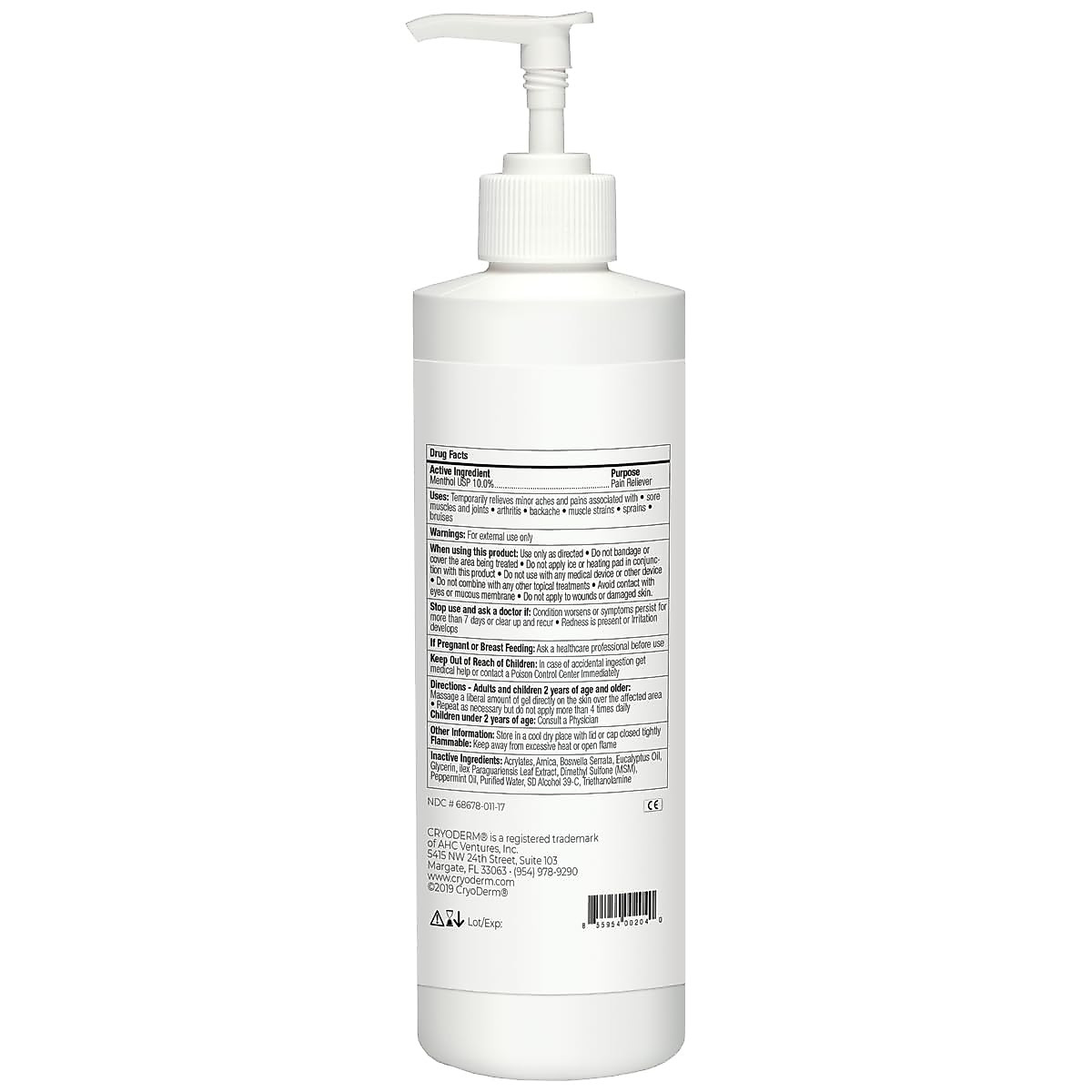 Cryoderm Gel Pump Bottle, 16 Ounce