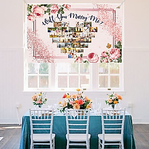 MEFENG Will you marry me Photo Backdrop Banner-Rose and Love shape Sign Photo Banner-Proposal Announcement Engagement Wedding Bridal Shower Party Decor-Indoor Outdoor Photo Backdrop Banner.6*3.6feet