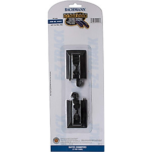 Bachmann Trains - Snap-Fit E-Z TRACK HAYES BUMPERS (2/card) - STEEL ALLOY Rail With Black Roadbed - HO Scale Grey, 8