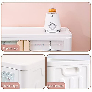 Folding and Stackable Container with Doors and Handles | Storage Container | Storage Organizer | Storage Totes | Trunk Organizer, 32 Liter, Set of 2, White&Cream Handle