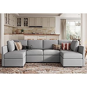 LINSY HOME Modular Sectional Sofa, Convertible U Shaped Sofa Couch with Storage, Memory Foam, Modular Sectionals with Ottomans, 6 Seat Oversized Sofa Couch with Chaise for Living Room, Grey