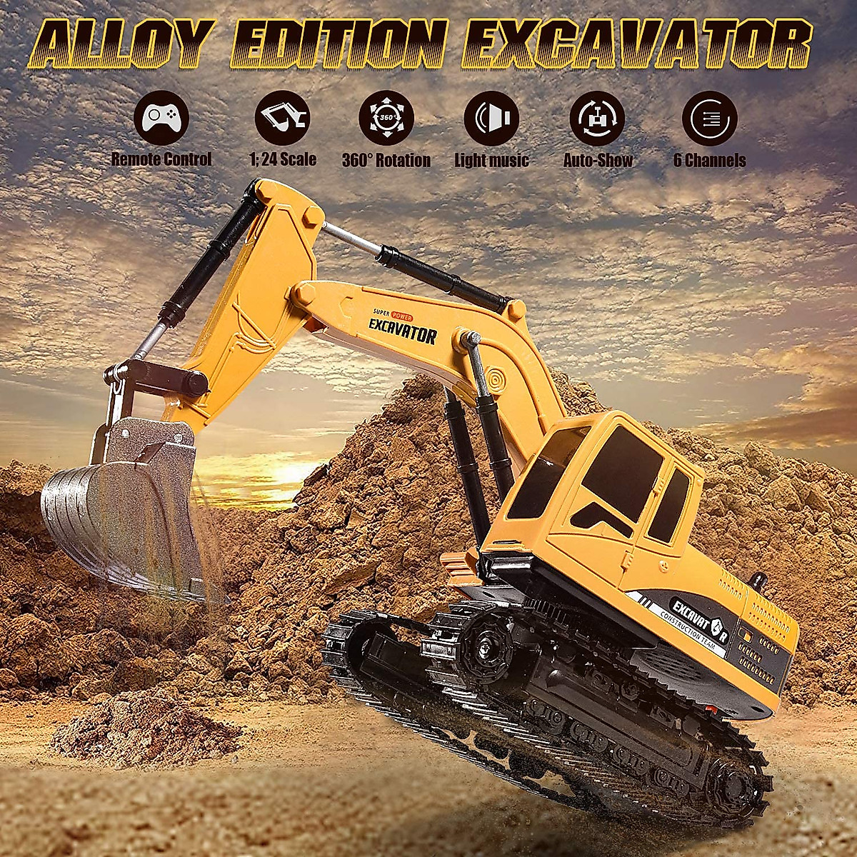 Construction Excavator Toy - Kids Toy Engineering Digger Truck, Remote Control Rechargable Hydraulic Car,Educational Birthday Gifts Kids for 3 4 5 6 7 8 9 Year Old Boys Girls.