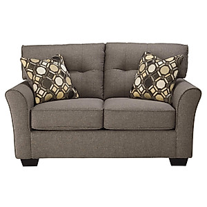 Signature Design by Ashley Tibbee Tufted Modern Loveseat with 2 Accent Pillows, Dark Taupe