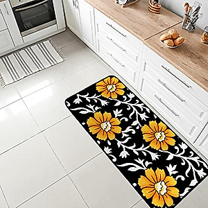 Kitchen Mat Rug Comfort Standing Mat Sunflower Floral Black Soft Absorbent Runner Rug for Hallway Entryway Bathroom 39x20 inch