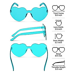 Weewooday 30 Pairs Heart Shaped Rimless Sunglasses Transparent Heart Glasses Candy Color Frameless Sunglasses Tinted Trendy Eyewear Party Favors