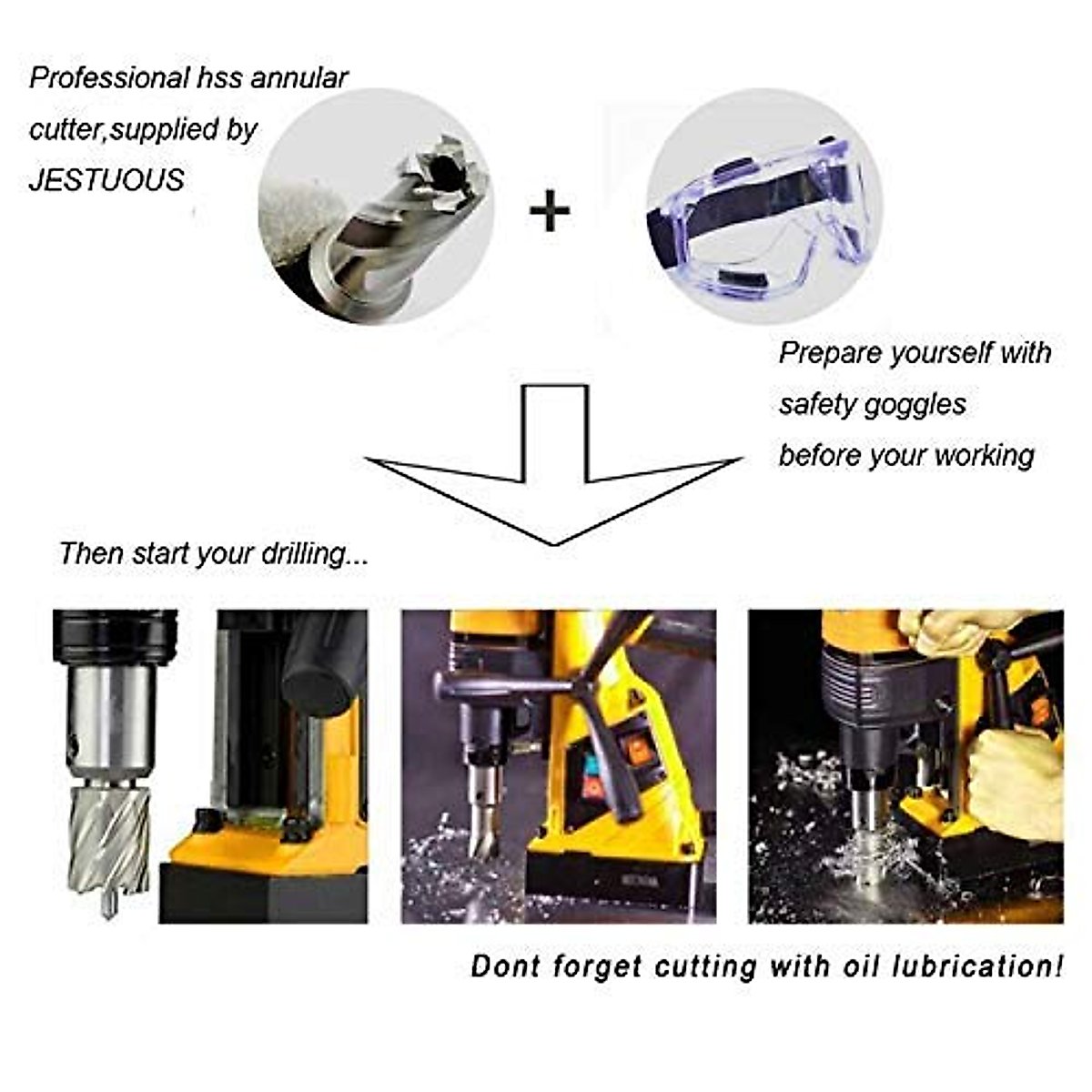 Annular Cutter Set 13 pcs JESTUOUS 3/4 Inch Weldon Shank 2 Cutting Depth and Cutting Diameter from 7/16 to 1-1/16 for Drill Press HSS Standard Kit Two Flat with 2 Pilot Pins