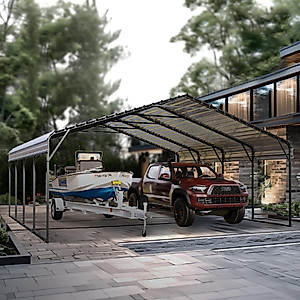 PHI VILLA Outdoor Metal Carport 20' x 20', Carport Canopy Tent Heavy Duty, Garage Car Shelter Shade with Metal Roof, Frame and Bolts for Car, Truck and Boat