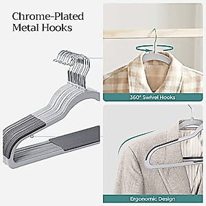 SONGMICS Clothes Hangers, Pack of 50 Plastic Coat Hangers, Non-Slip, Space-Saving, 0.2 Inches Thick, 17.7 Inches Long, 360° Swivel Hook, Light Gray and Dark Gray UCRF50G